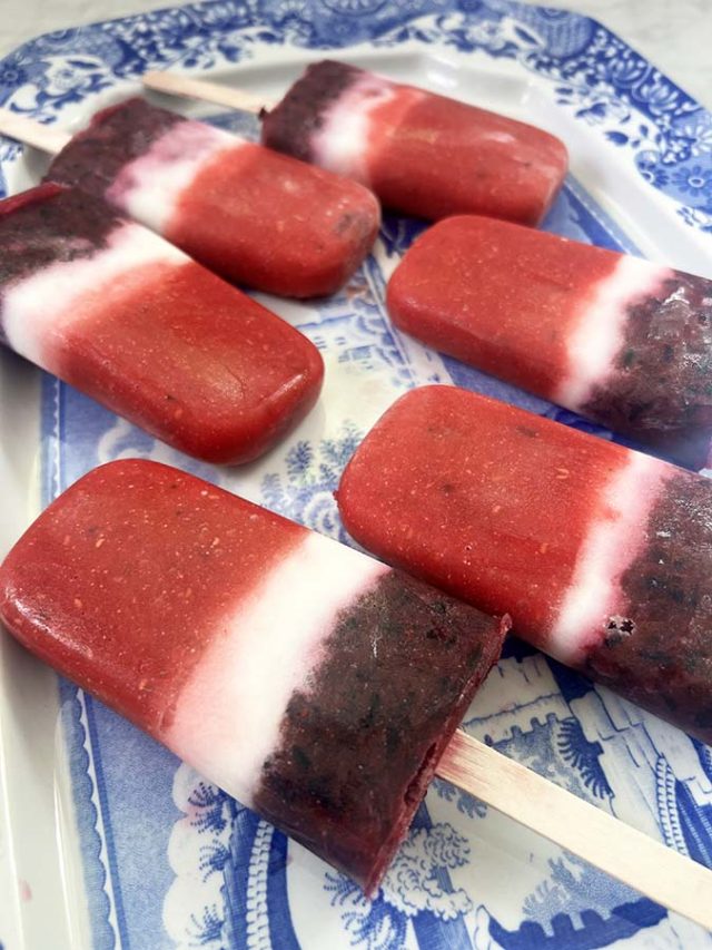 Healthy Naturally Red White And Blue Frozen Popsicles With Fresh ...